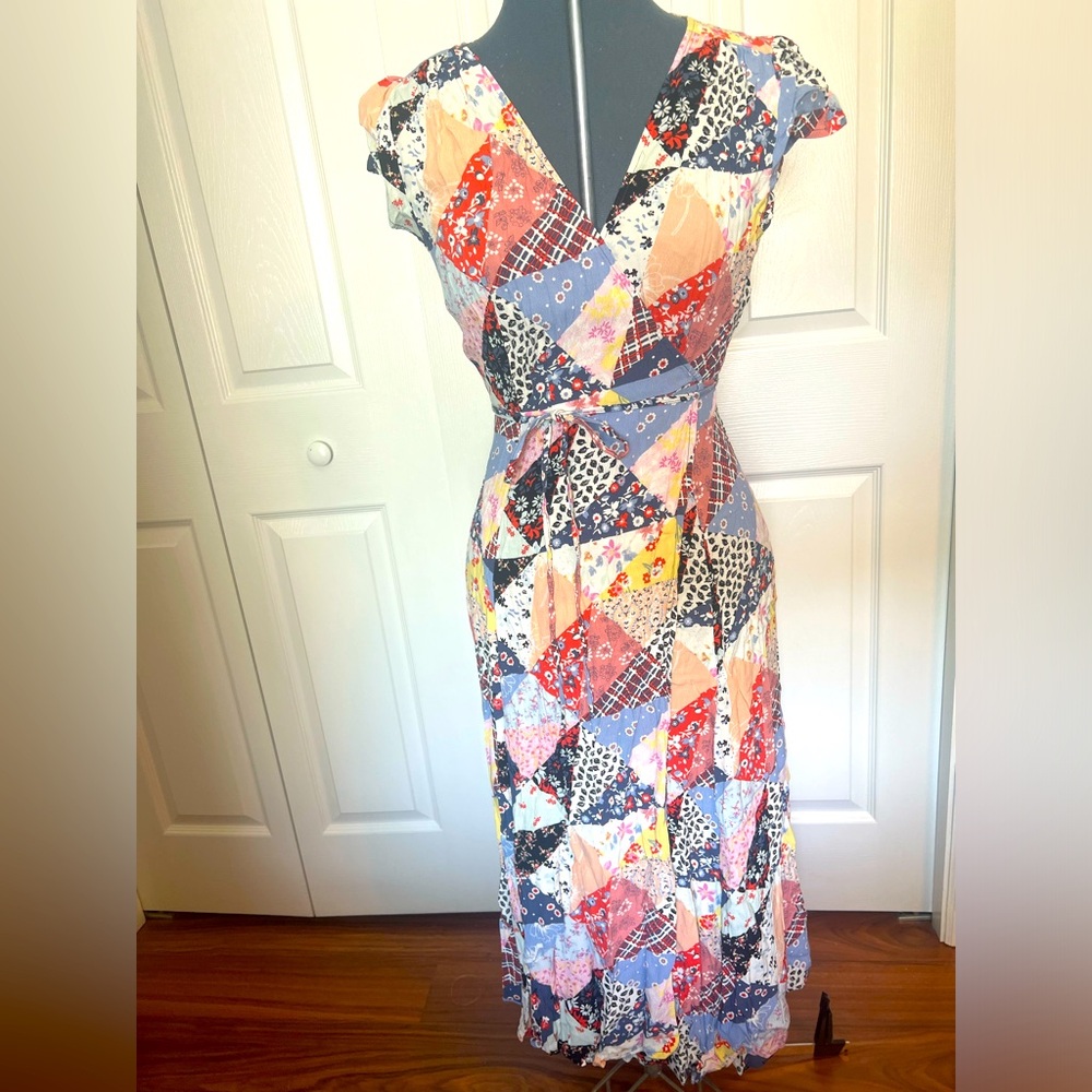 Patchwork Print Summer Wrap Dress - Gem